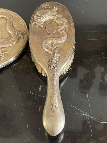 Antique Chinese Export Sterling Silver Signed ZeeWo Repousse Dragon ...