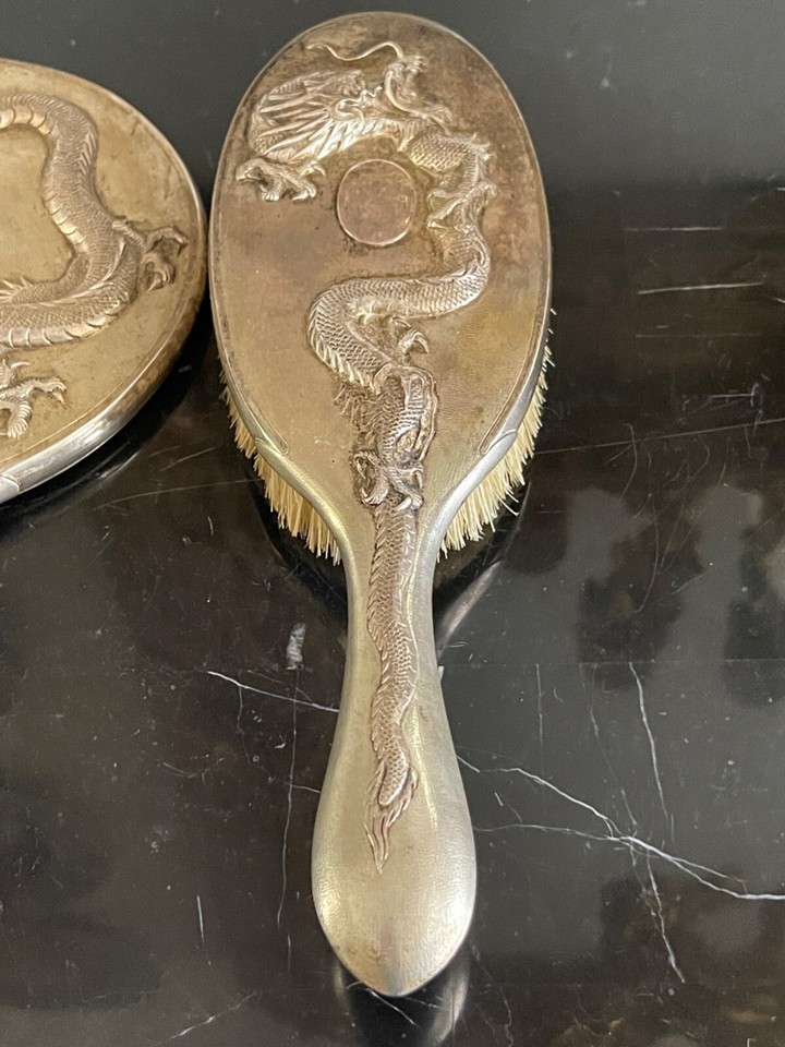 Antique Chinese Export Sterling Silver Signed ZeeWo Repousse Dragon ...