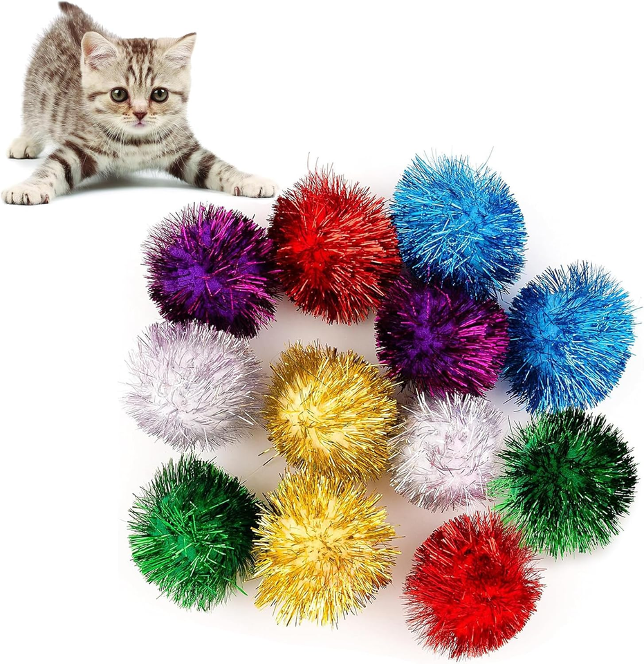 , 12 Pack 2 Inch Glitter Tinsel Sparkle Fuzzy Balls Pom Poms Ball for ...