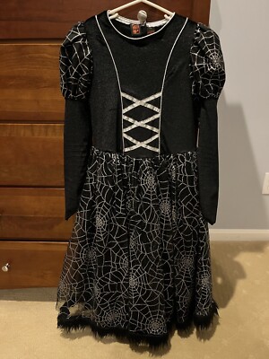 Spider Webs Witch Costume Black Silver Glitter Dress Up Child Size 7/8 ...