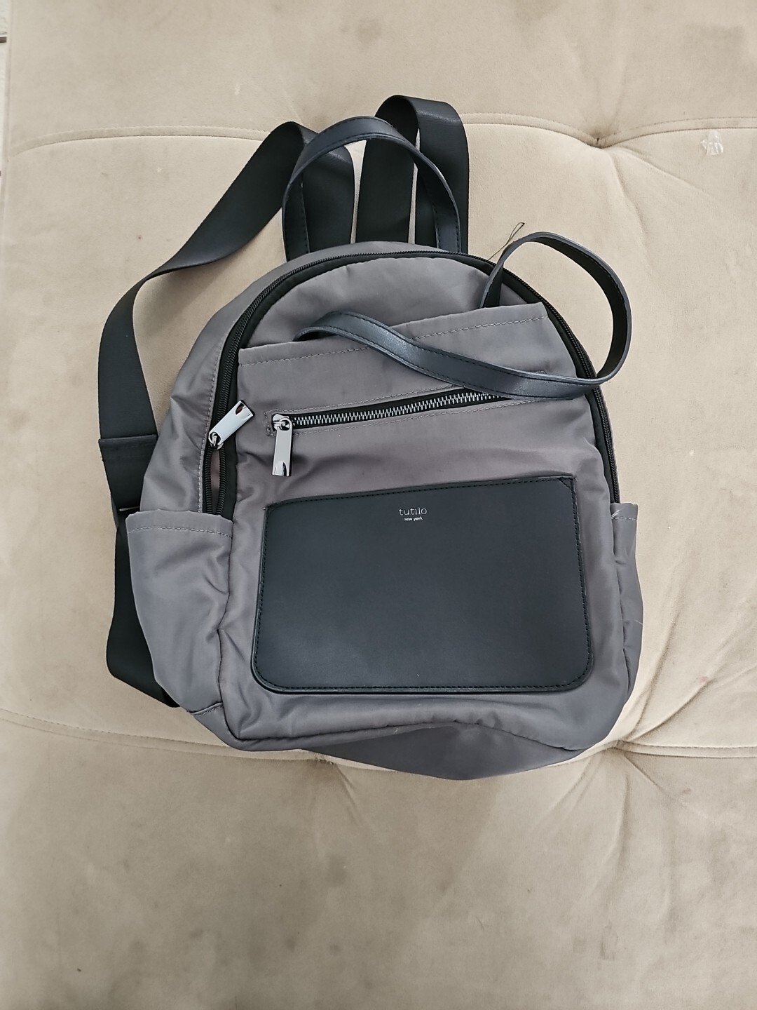 TUTILO New York Black Nylon Faux Leather Accents Back Pack | eBay