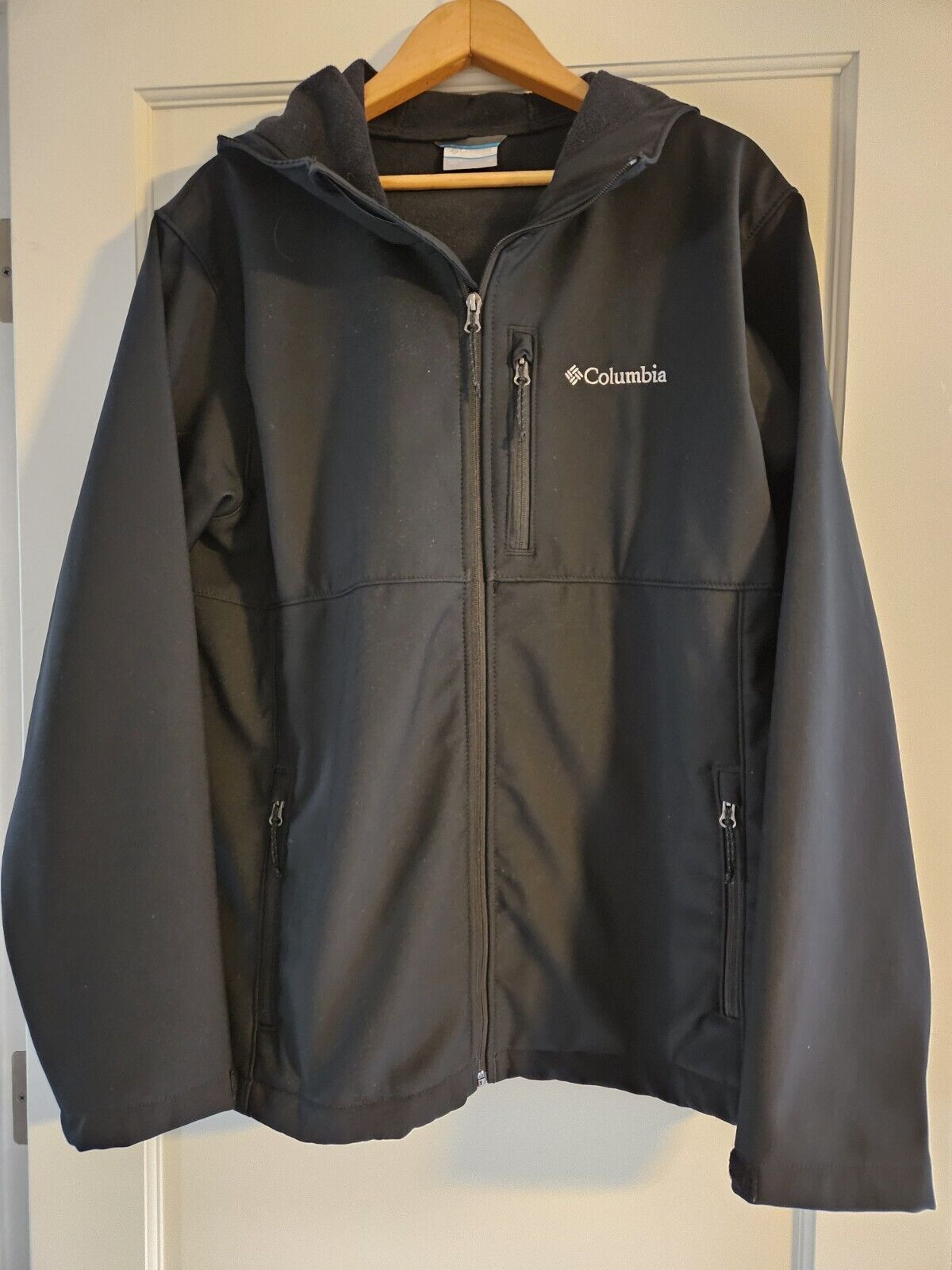Columbia Jacket Men's Large Black With Hood Full Zipper Waterproof