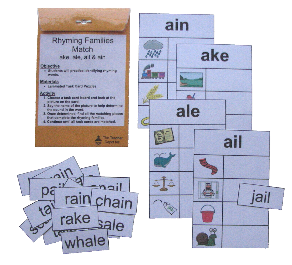 Educational Literacy Center Resource Game Rhyming Families ake, ale ...