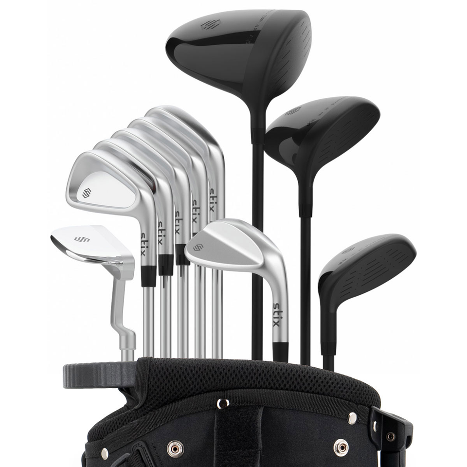STIX GOLF CLUBS COMPLETE SET 10 PC DRIVER IRONS PUTTER WEDGES BAG RIGHT ...