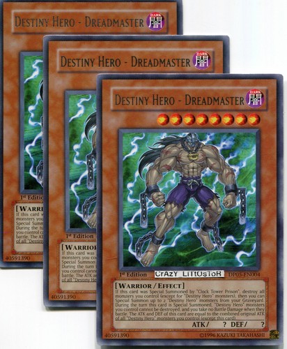 3 X YU-GI-OH DESTINY HERO-DREADMASTER 1ST ED SILVER RARE N/MINT DP05 ...