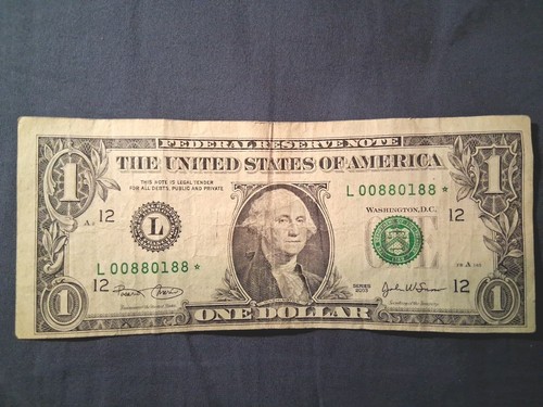 2003 $1 Star Note Fancy Low Numbers Uneven Print Error L00880188* One ...