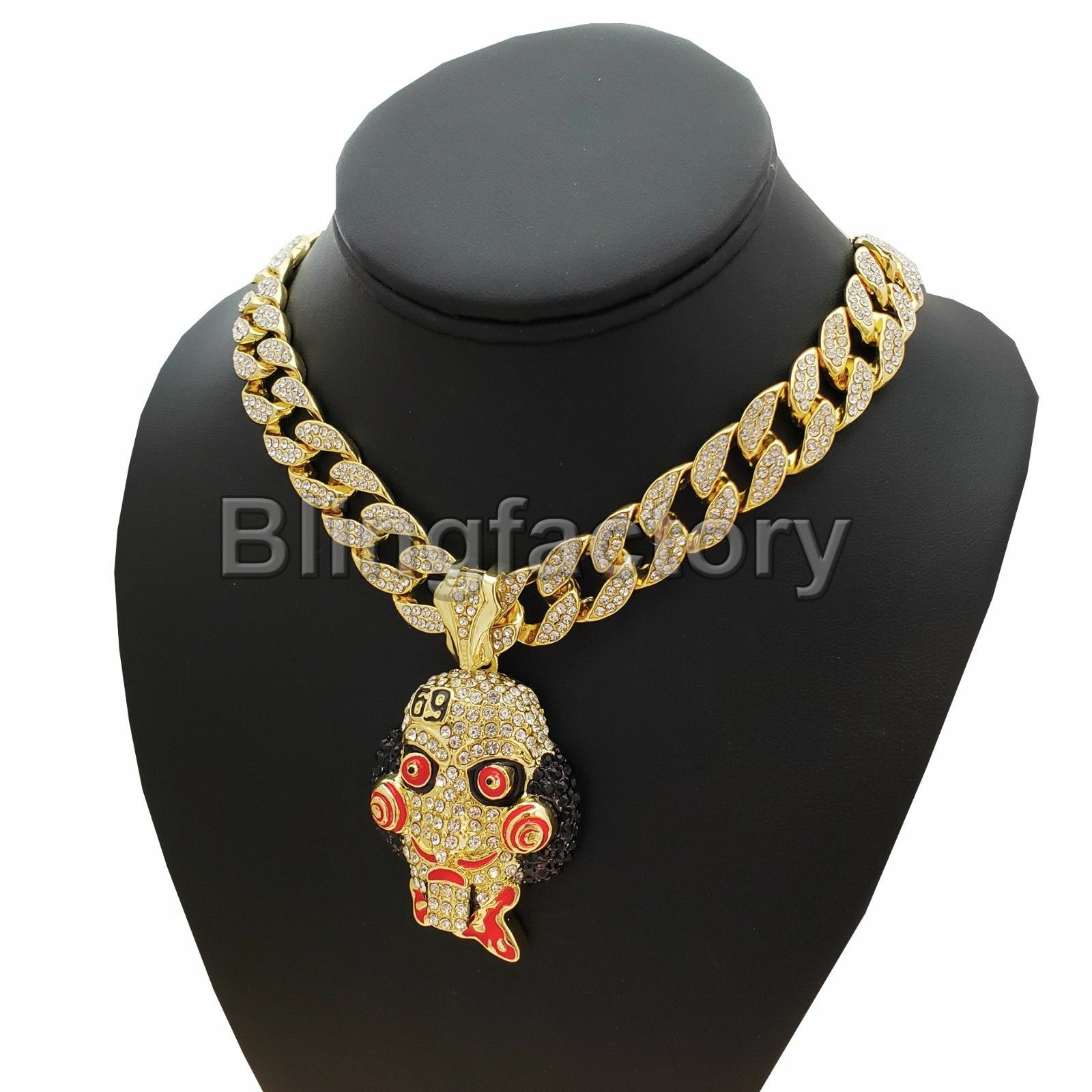 Hip Hop Tekashi69 JIGSAW & 69 pendant 18" Full Iced Cuban Choker Chain ...