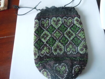 Vintage green, brown& black micro beaded draw string reticule/purse | eBay