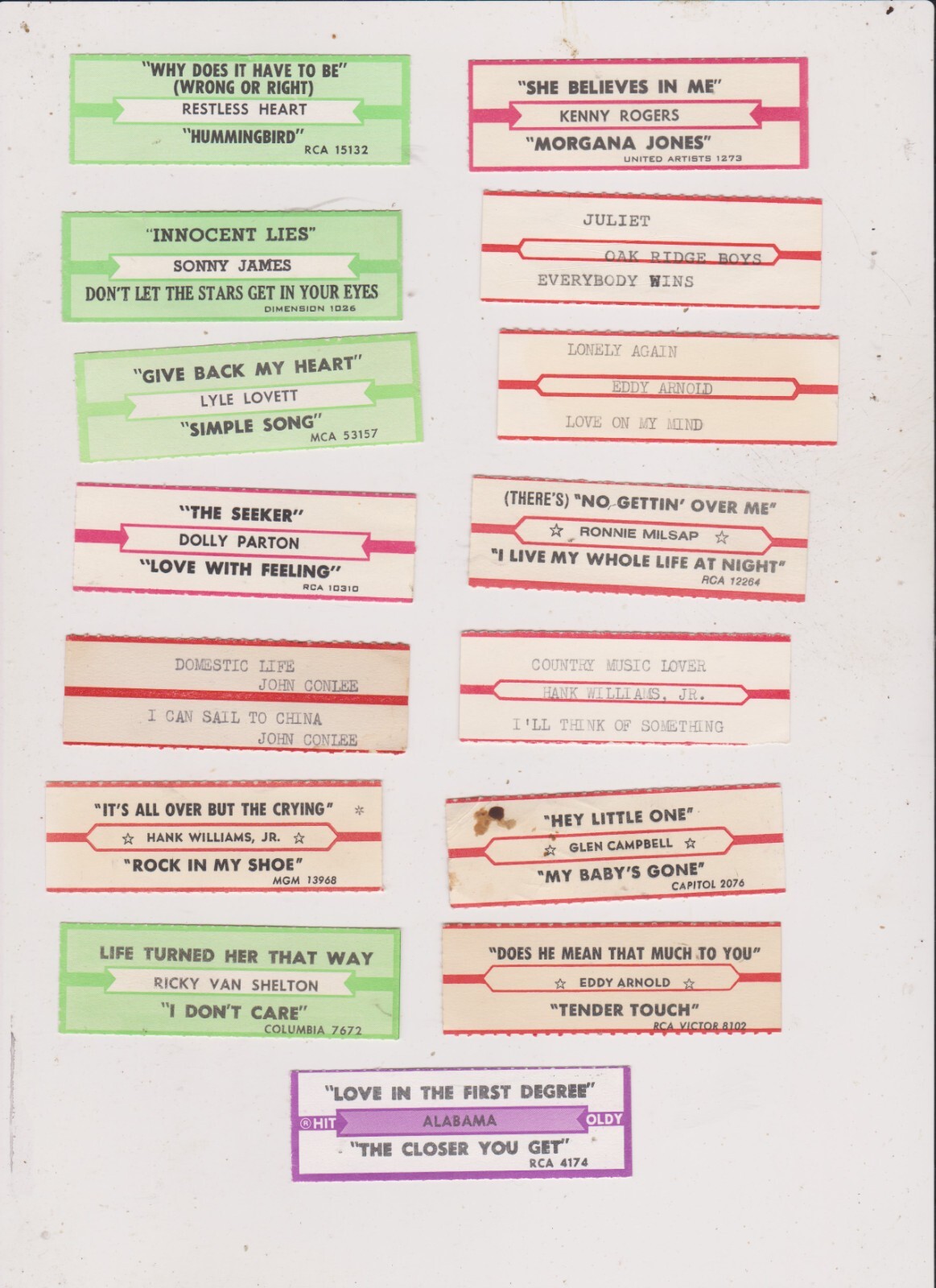 15 COUNTRY JUKEBOX TITLE STRIPS LOT 2.FREE SHIPPING IN U S | eBay