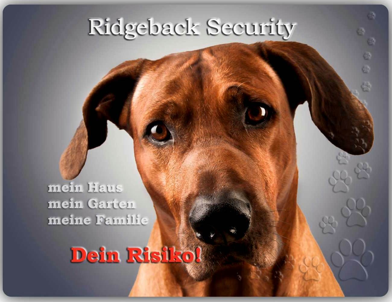 Warnschild - Schild aus Aluminium - Motiv: Rhodesian Ridgeback Security ...