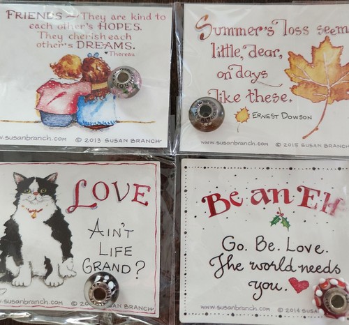 4 Susan Branch pandora type charms celebrating autumn, friends, kittens ...