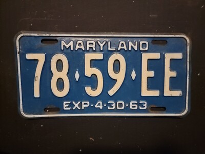 Vintage 1963 MARYLAND License Plate 78 . 59 . EE | eBay