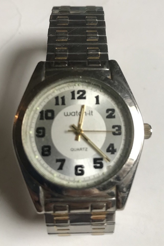 Large Numbers WATCH IT Watch Stainless Steel Stretchy Band White Face ...