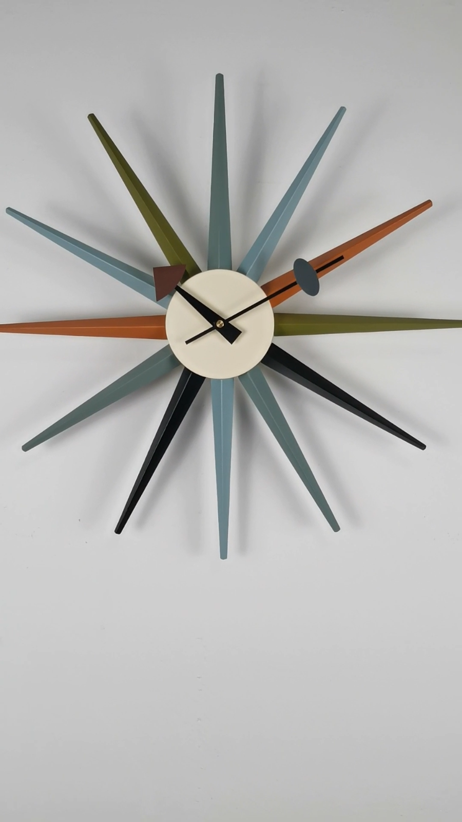 Mid Century Modern Sunburst Wall Clock Silent 18in Wood Living Room ...