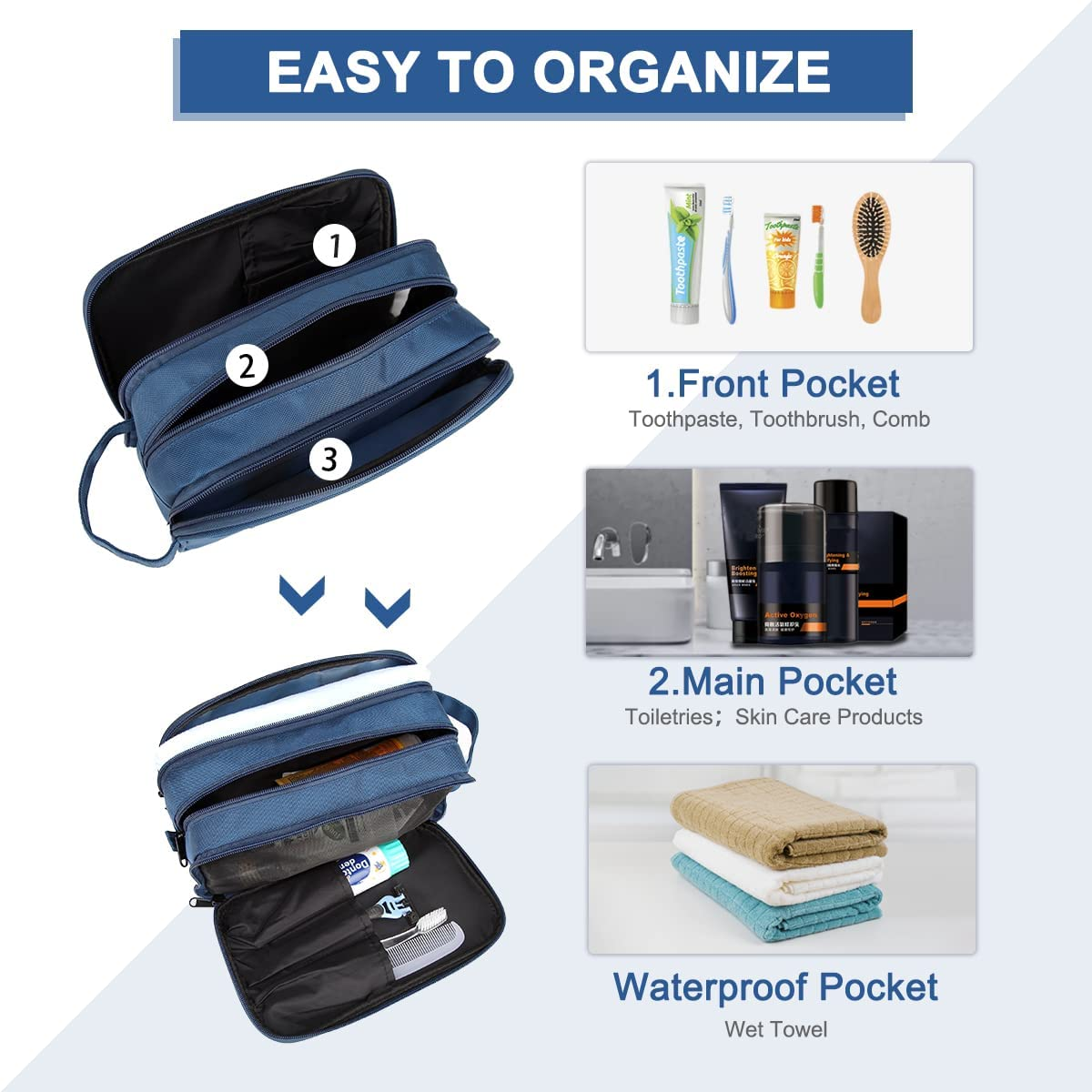 Large Toiletry Bag, Waterproof Travel Kit Case for Makeup, Cosmetic ...