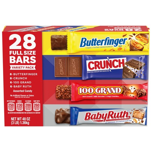 , CRUNCH, Baby Ruth and 100 Grand, Bulk 28 Pack, Assorted Full Size ...