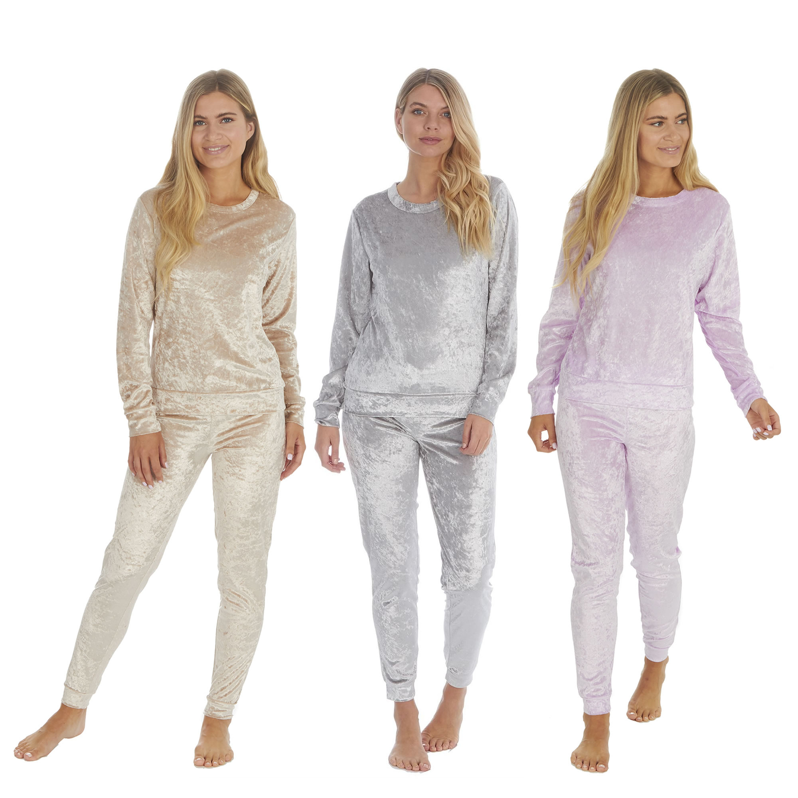 Womens Ladies Crushed Velvet Set Pyjama Cosy soft Fleece Nightwear ...