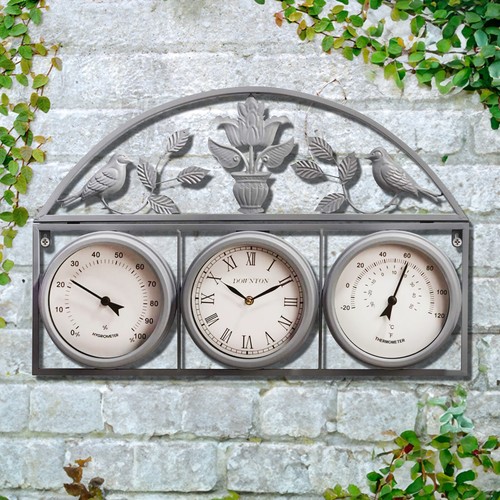 67cm Garden Wall Weather Station Clock Analog Thermometer Waterproof ...