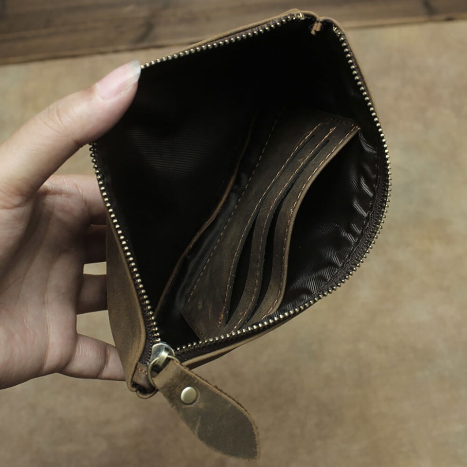 Leather Cash Long Wallet Envelope Zipper Pouch - Money Holder for Men ...