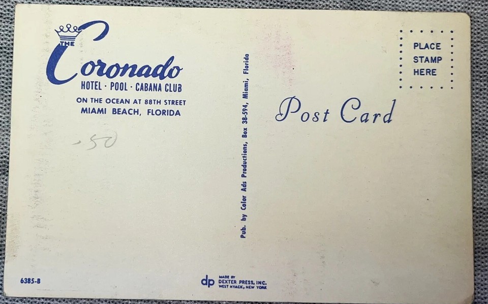 Vintage Coronado Hotel Miami Beach Florida Oceanfront Dexter Brand ...