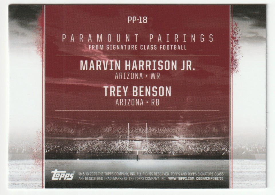 2024 Topps Signature Trey Benson/Marvin Harrison Jr. Paramount Pairings ...