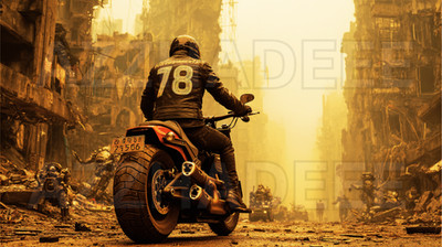 Digital Art Image Harley Davidson Biker in Post Apocalyptic Sci-Fi City ...