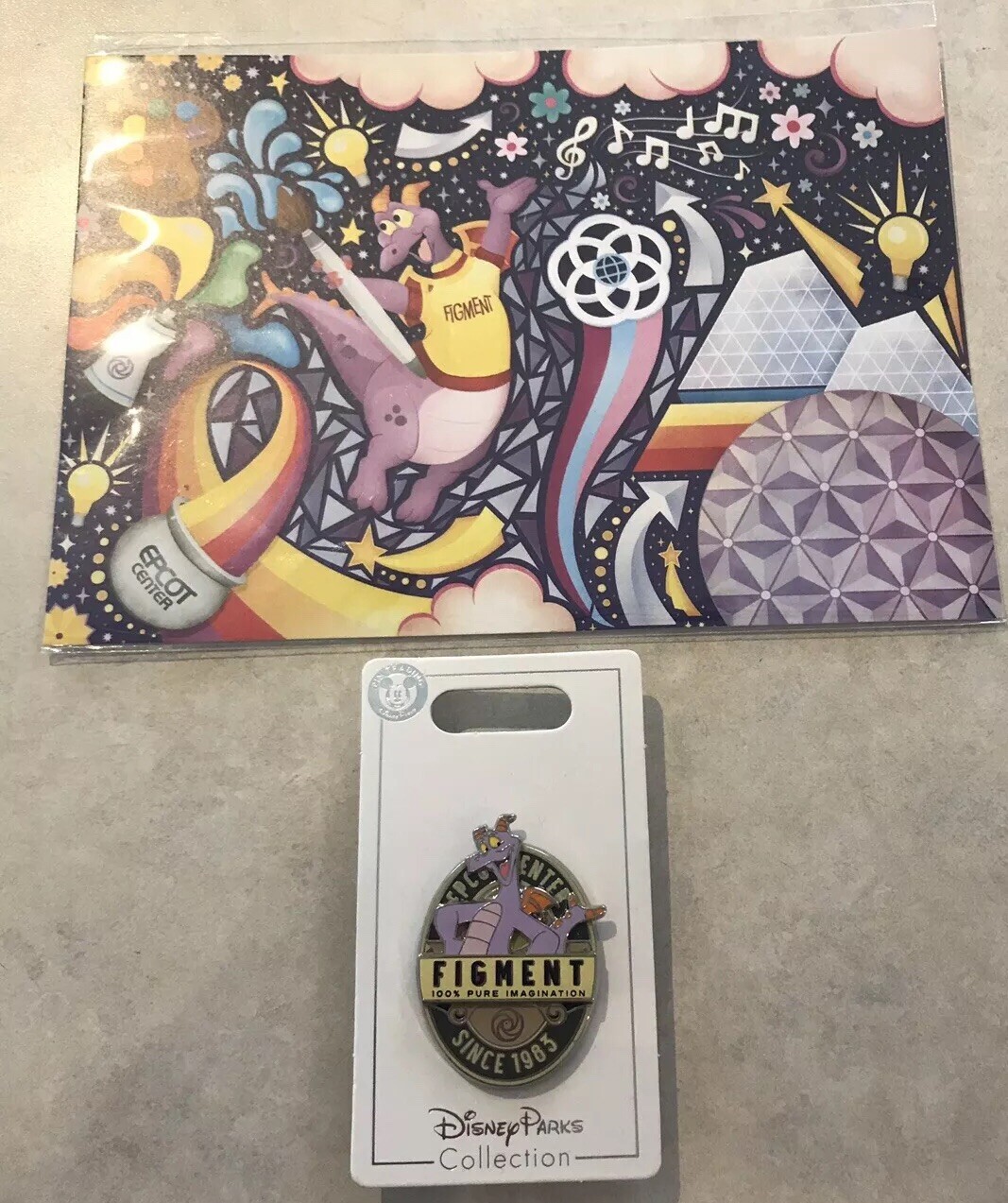 Disney Parks Figment Pin & Wonderground Figment Postcard Set New | eBay
