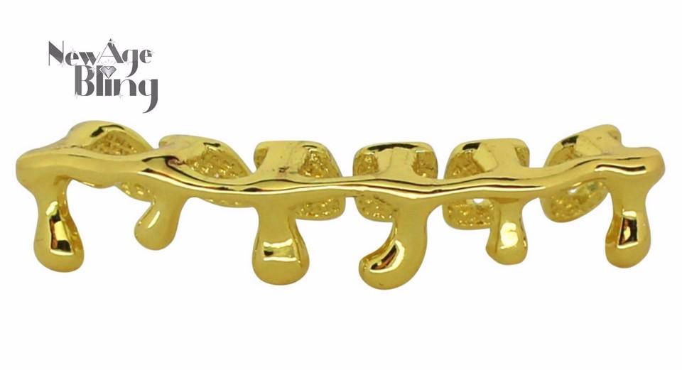 Bottom Piece Drip Grillz Custom Fit 14k Gold Plated Teeth Caps Lower ...