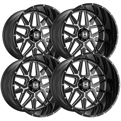 (Set-4) Hostile H128 Diablo 22x12 6x5.5" -44mm Black/Milled Wheels Rims ...