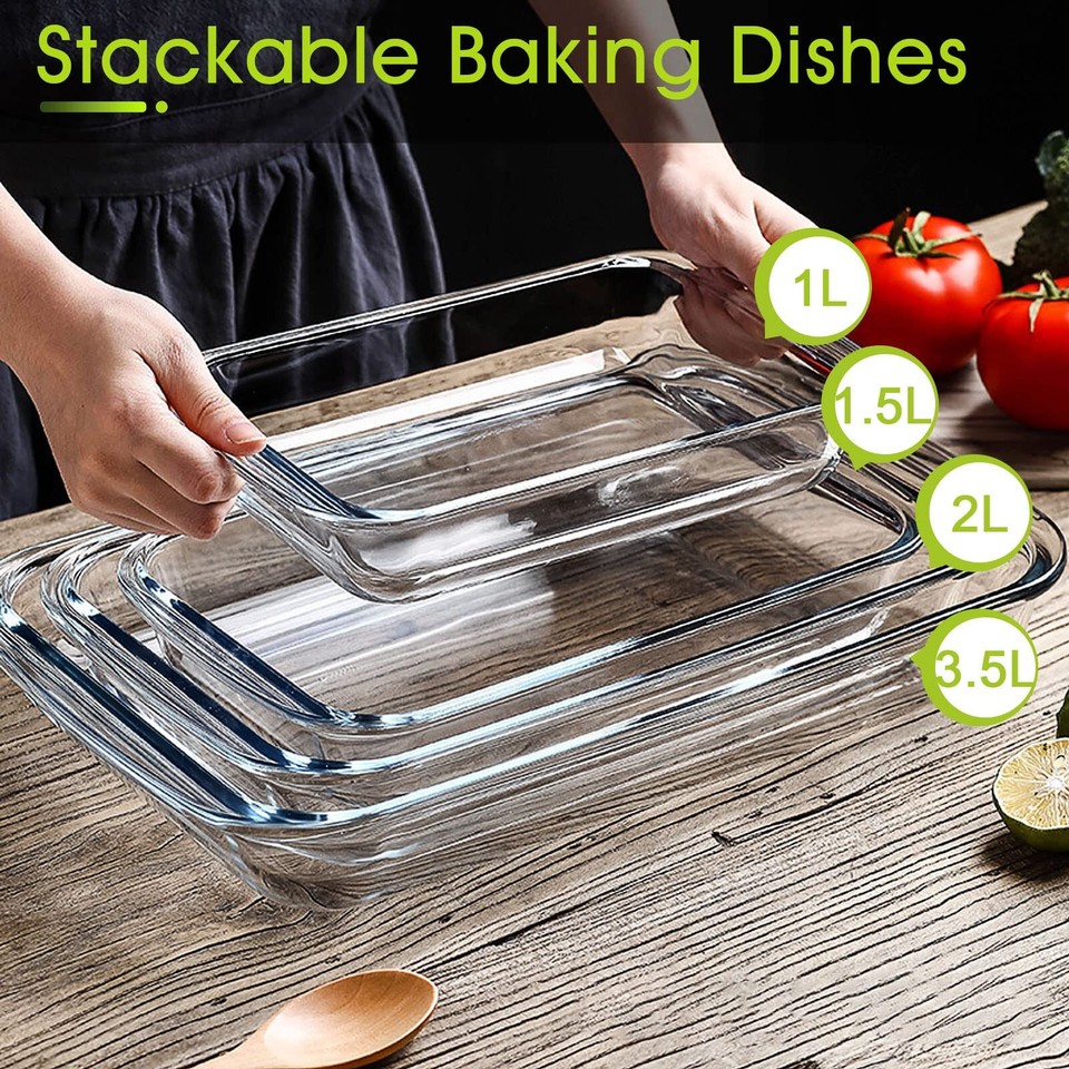 1 Liter Mini Glass Baking Dish - 5.5in x 8in Rectangular Oven-Safe ...