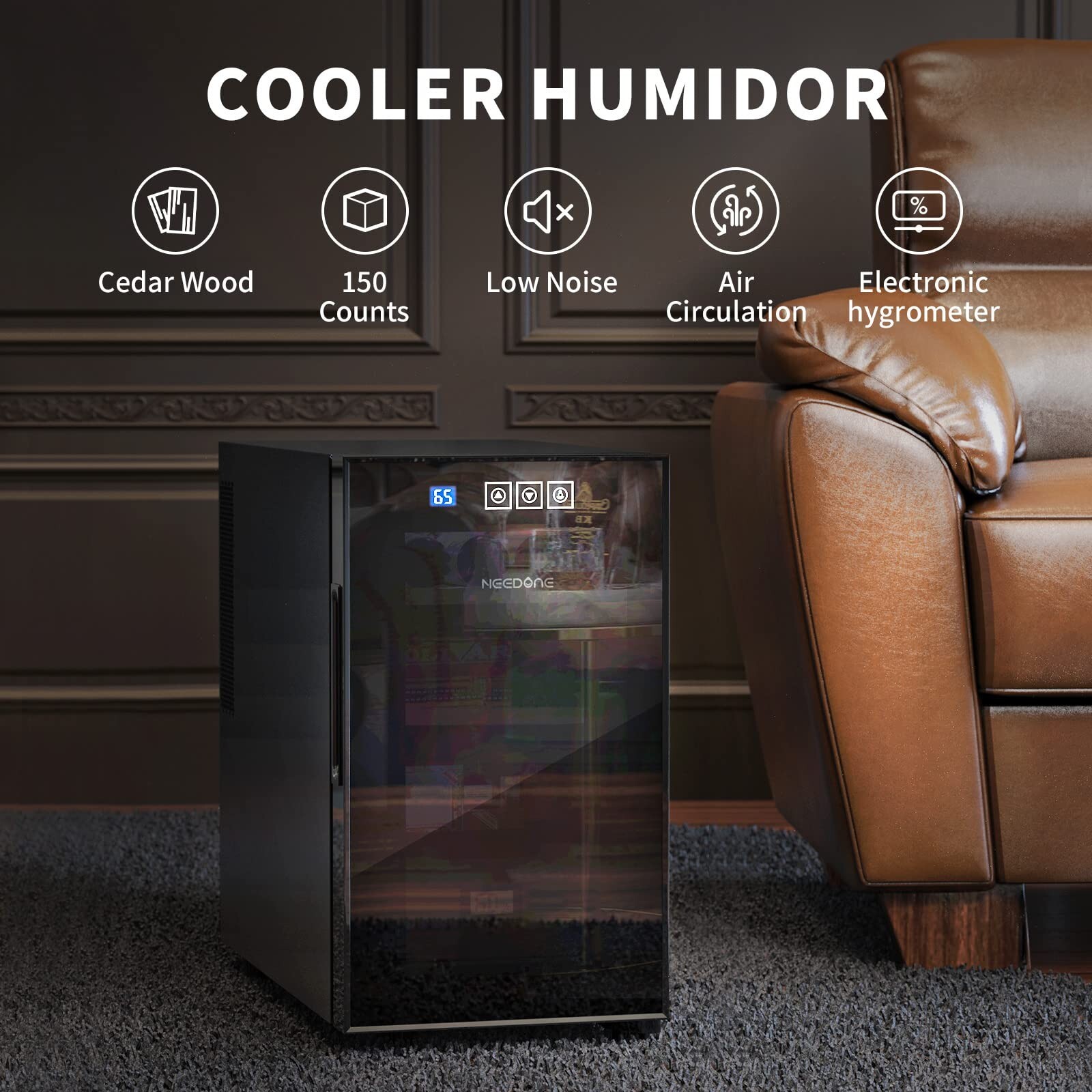 NEEDONE Electronic 23L Cooler Humidor,150 Counts Capacity, with Spanish ...