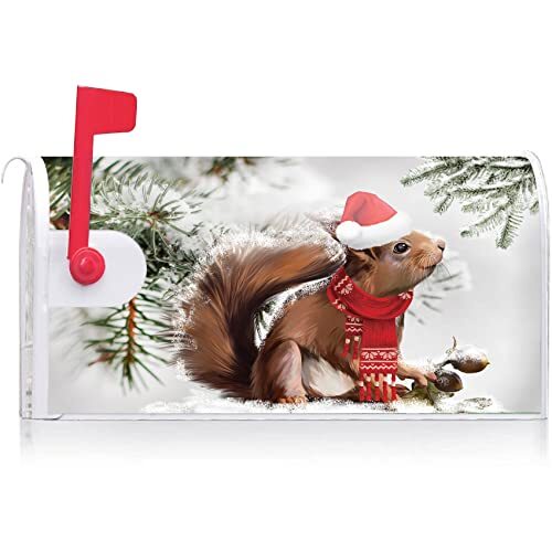 Winter Cute Red Scarf Squirrel Decoration Mailbox Cover with Magnetic ...