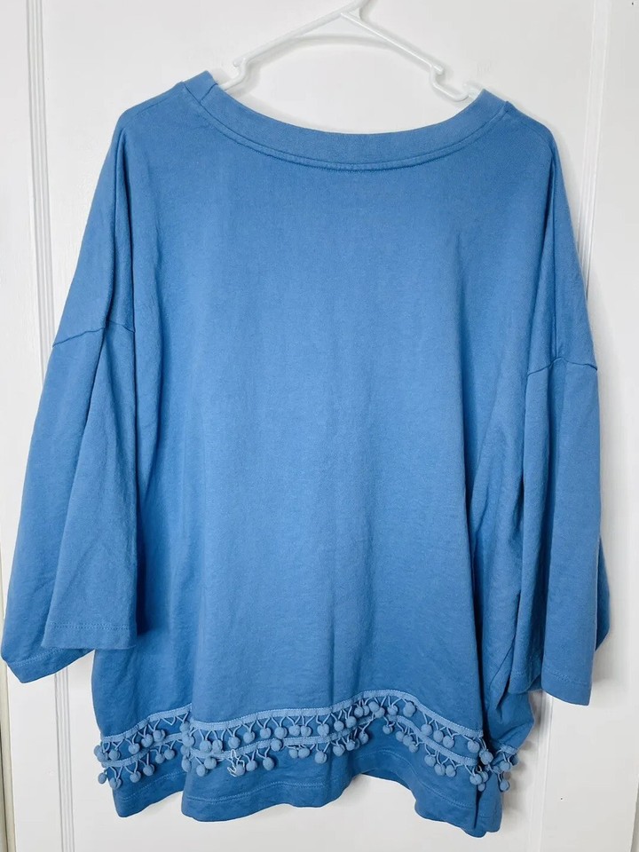 Woman Within Knit Sweater Womens Sz 2X 26/28 Pom Pom Blue Long Sleeve ...