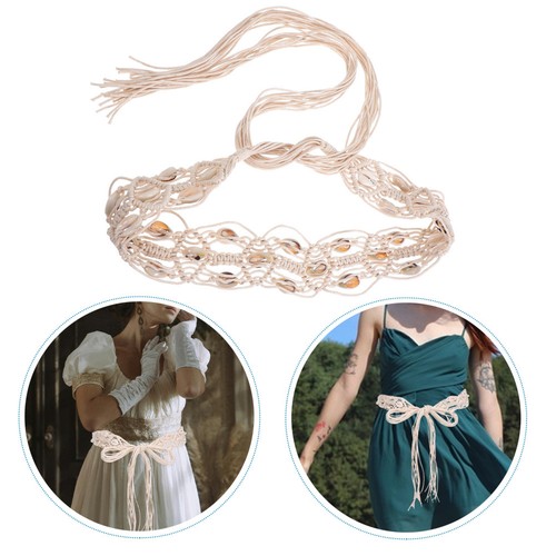 Adjustable Tie Closure Wide Macrame Belt for Women Boho Beige Rope ...