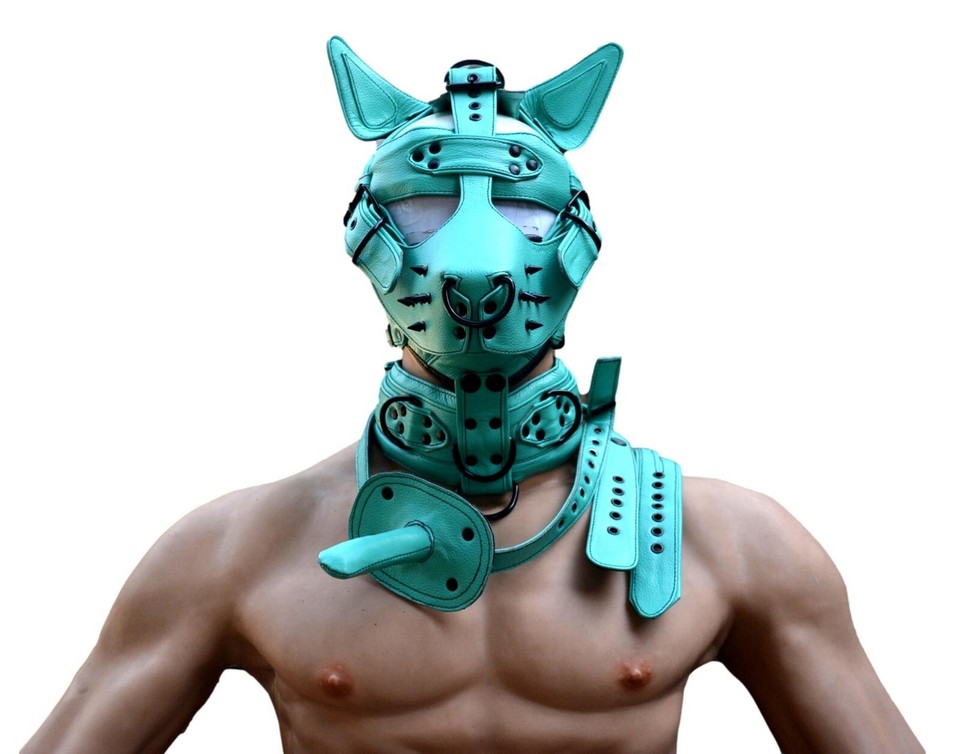 Leather Muzzle, Face hood ,Muzzle Gag ,Head harness,Pup hood,puppy Mask ...