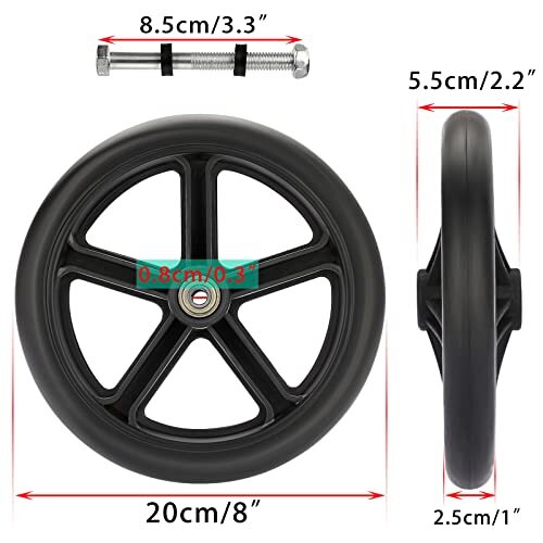 2PCS of 8 Inch Black Rubber Wheelchair Replacement Wheels Wheelchair ...