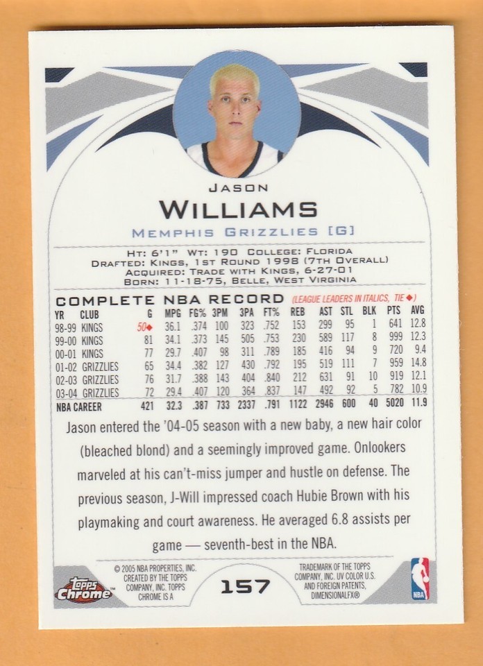 Jason Williams Memphis Grizzlies 2004-05 Topps Chrome #157 Marshall ...