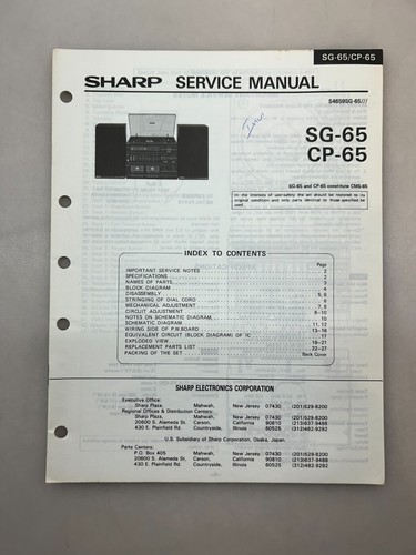 Sharp SG-65 CP-65 Original Service Manual Free Shipping | eBay