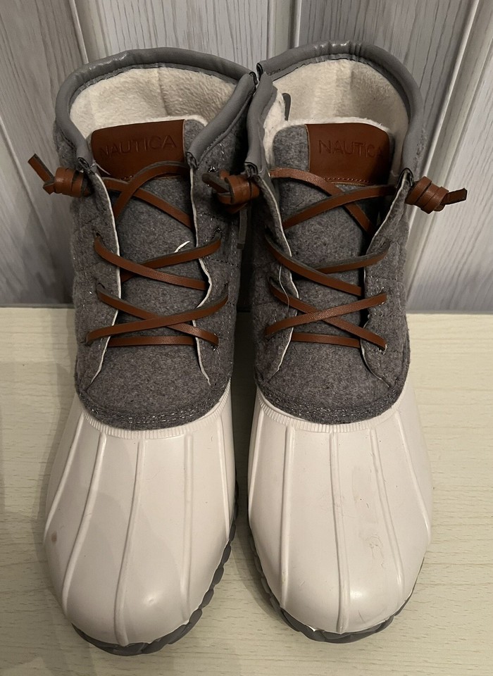 Nautica Women 9 Rubber Wooley Duck Boots White w/ Gray Quilted Upper ...
