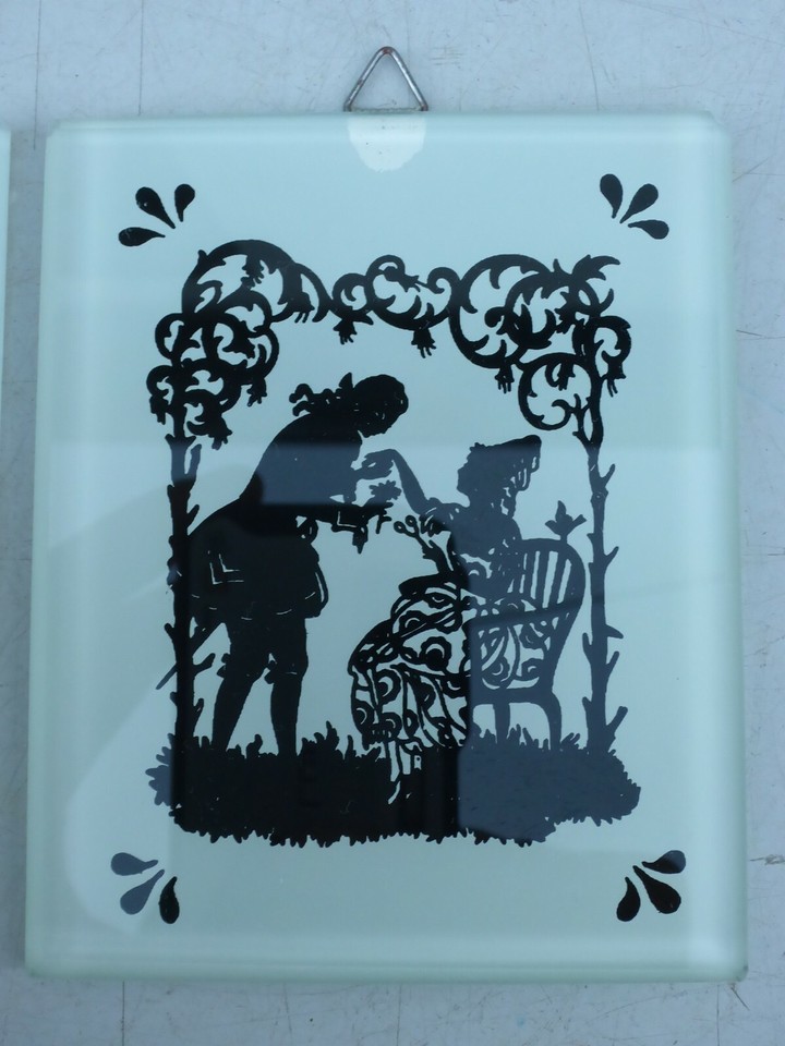 2x Small Picture Wall Picture Behind Glass Like Silhouette Rococo Pair ...