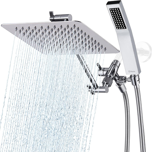 G-Promise All Metal 8 Inch Dual Square Shower Head with Handheld Spray ...