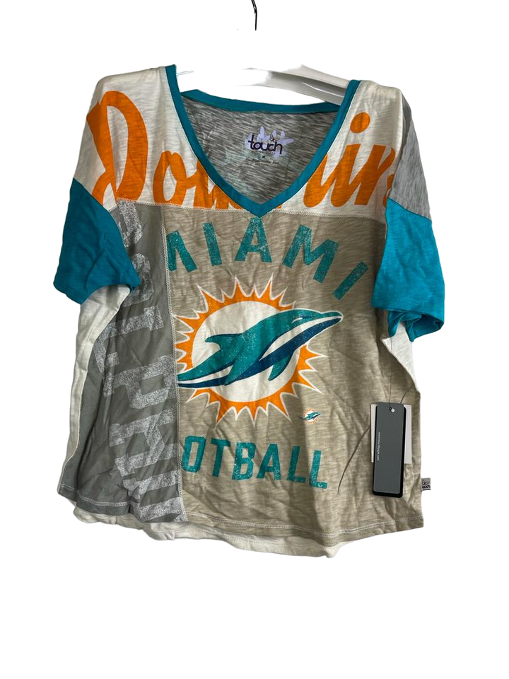 Touch Women's Miami Dolphins Power Play Short-Sleeve T-Shirt, Gray Blue ...