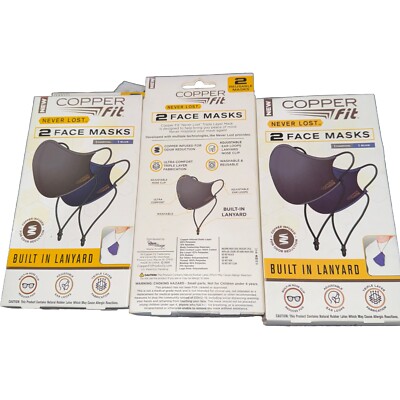 Lot of 3 - 2 Pack Copper Fit Reusable Face Masks (6 masks total) New in ...