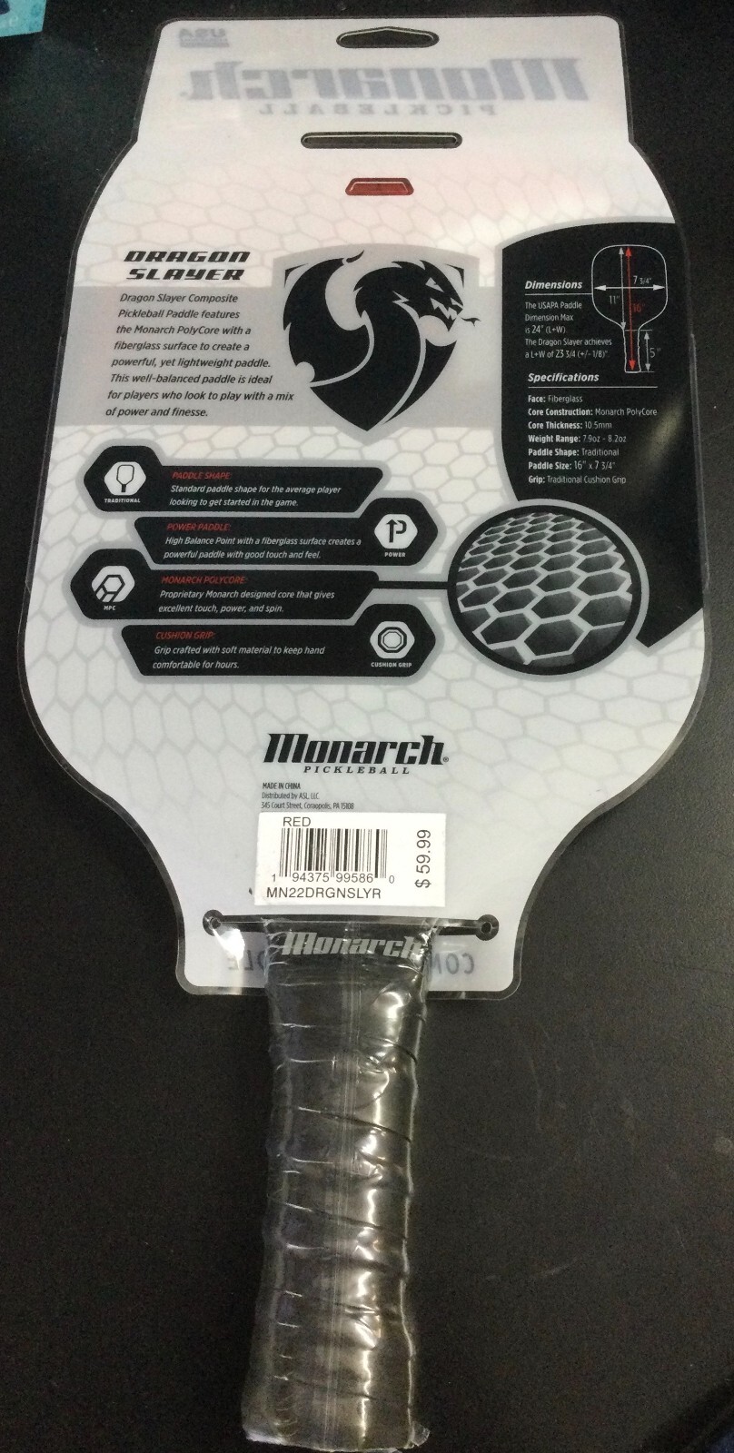 Monarch Dragon Slayer Pickleball Paddle Weight 7.9/-8.2 oz Red 5860 | eBay