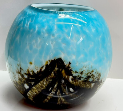 HQT Hand Blown Glass Globe Vase-Tiger Stripe Teal Brown "Handmade Home ...