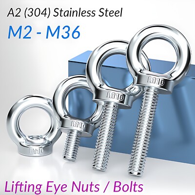 A2 304 Grade Stainless Steel Lifting Eye Nuts / Bolts M3 M4 M5 M6 M8 ...