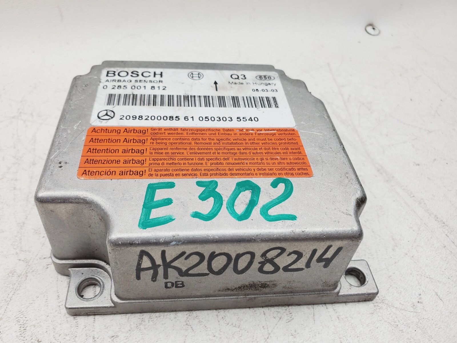 2001-2009 MERCEDES CLK63 CLK W209 CONTROL MODULE SENSOR 2098200085 OEM ...