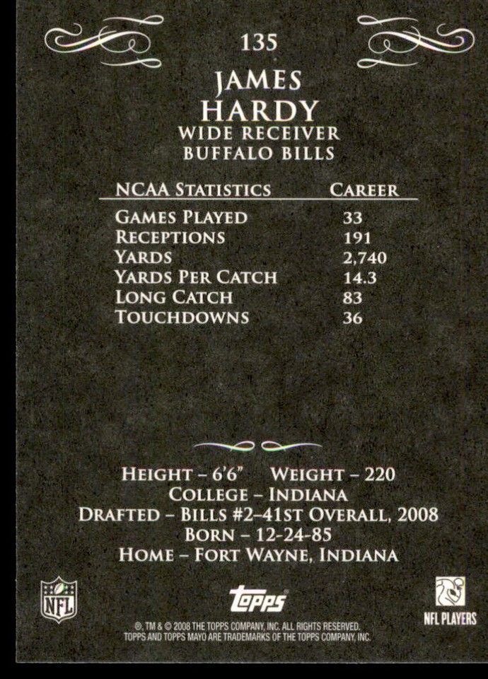 2008 Topps Mayo #135 James Hardy Buffalo Bills Rookie RC | eBay