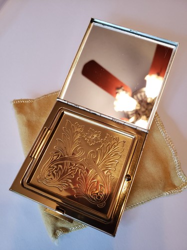Vtg 50s 60s ZELL 5th AVE. Gold Silver Floral Compact Powder Purse NY ...