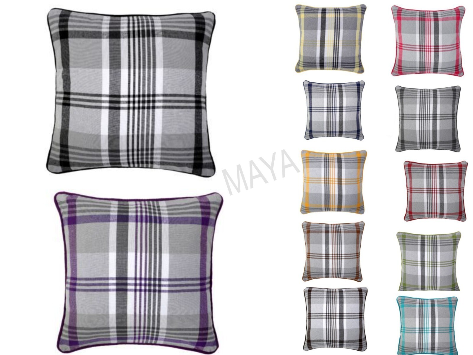 Tartan Check Cushion Covers 100% Cotton Cushion Covers, sizes = 18"x18 ...
